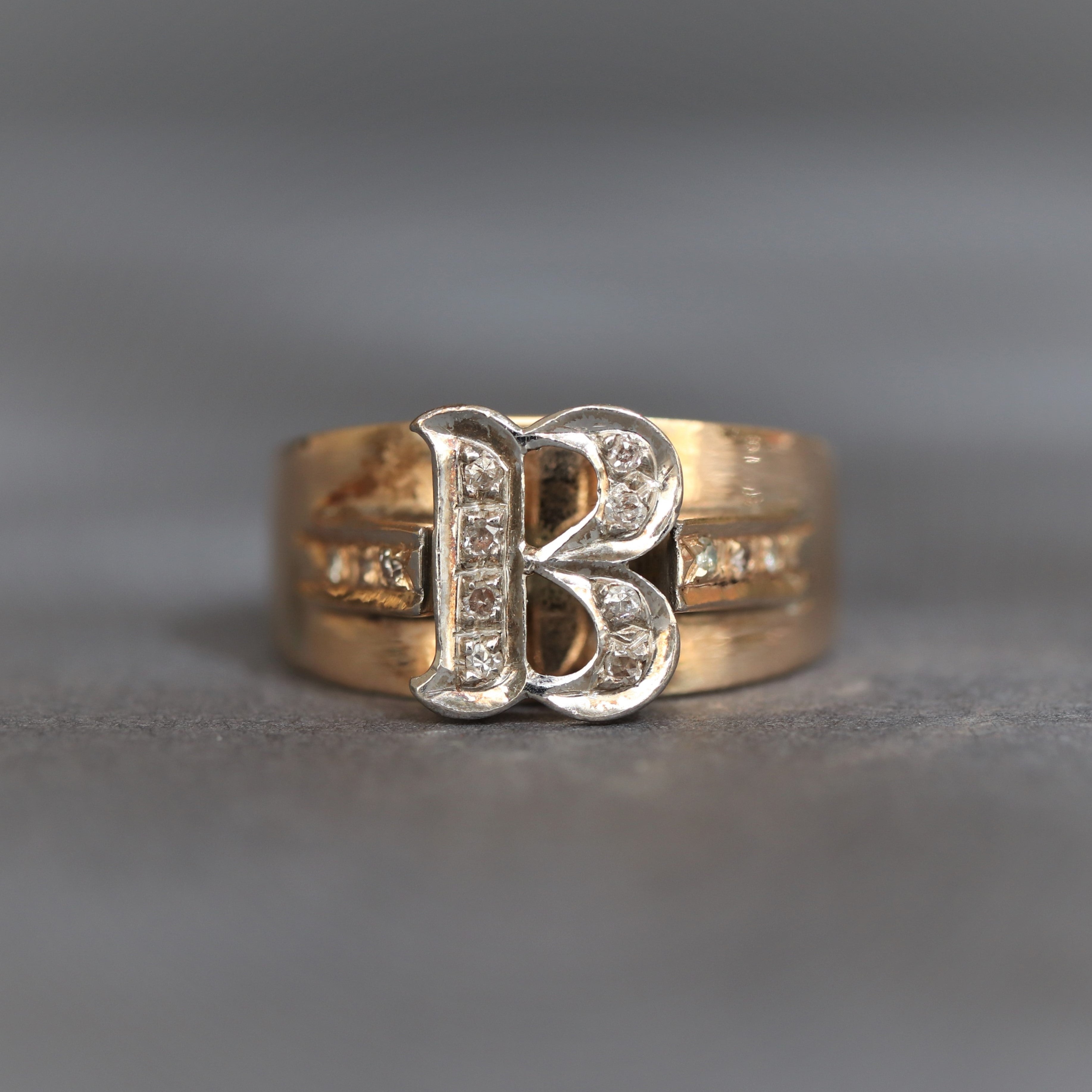 Vintage letter 'B' ring with diamonds in 14ct gold – Onyx and Elm